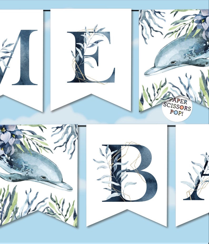 Dolphin Welcome Baby Banner Printable Watercolor Banner - Etsy