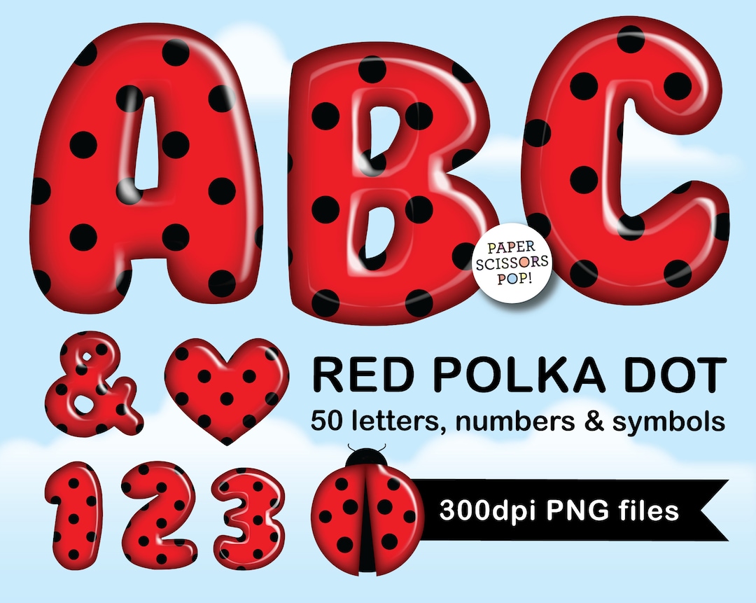 Red Polka Dot Alphabet Set, PNG Sublimation, Polka Dot Letters and ...