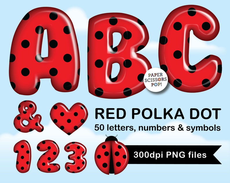 Red Polka Dot Alphabet Set, PNG Sublimation, Polka Dot Letters and ...