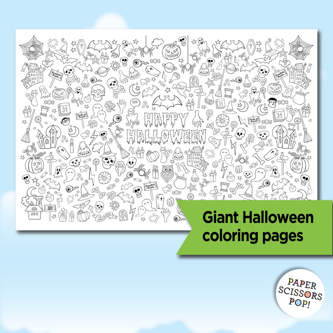Giant Halloween Coloring Page, Instant Download Printable Halloween ...