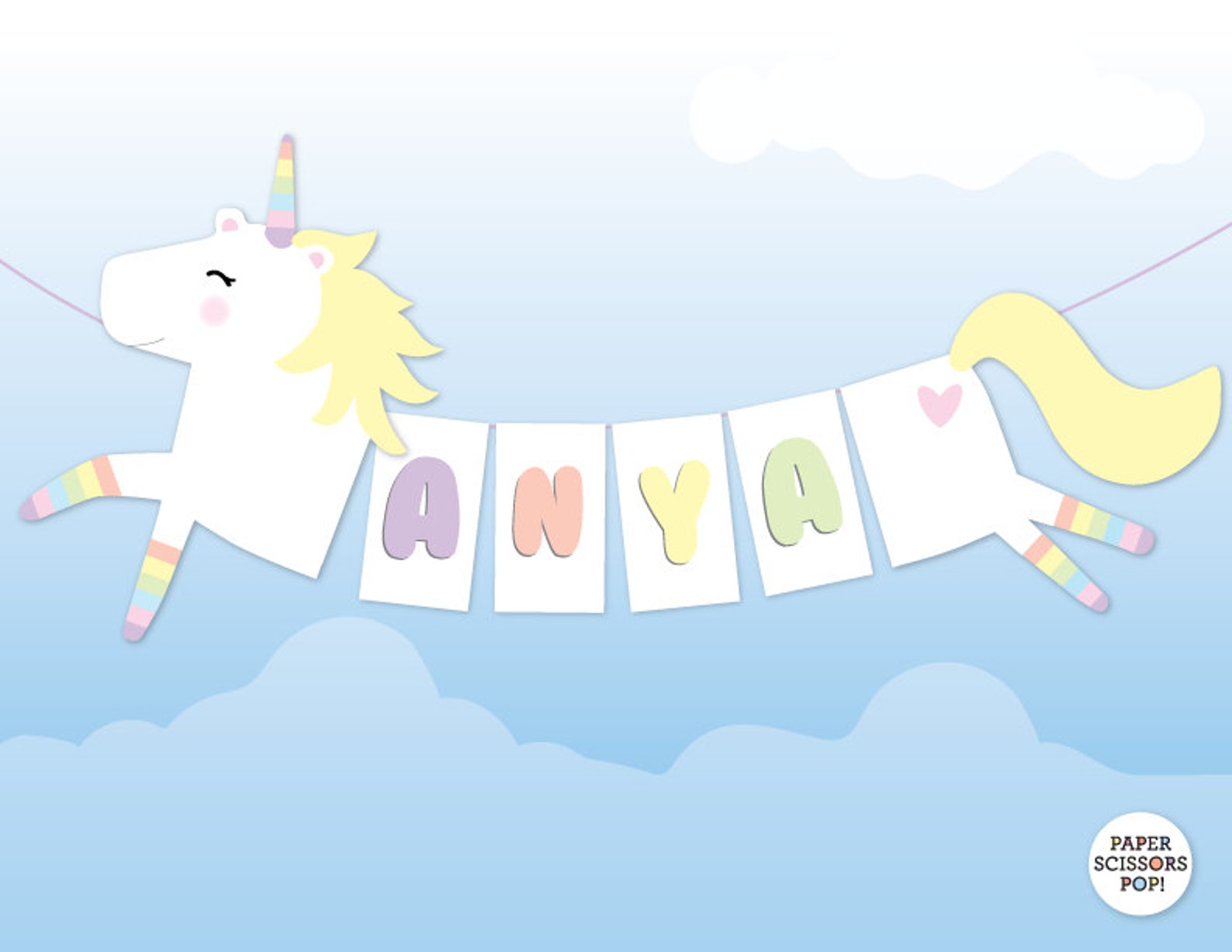Pastel Unicorn Banner, Girls Birthday Decor Pastel Nursery Decor, Girls ...