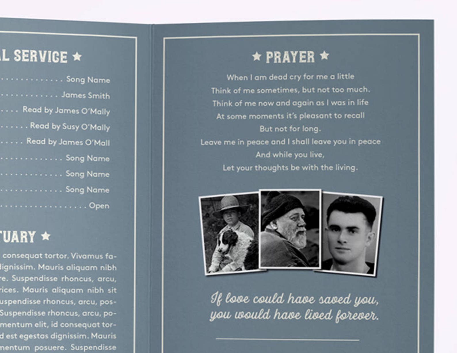 Masculine Funeral Program, Personalized Memorial Order of Service, Mens ...