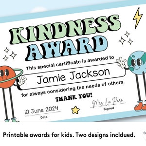Cute Kids Kindness Award Template, Printable Kindergarten Certificate ...