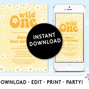 Yellow Daisy First Birthday Invitation Editable 1st Birthday - Etsy