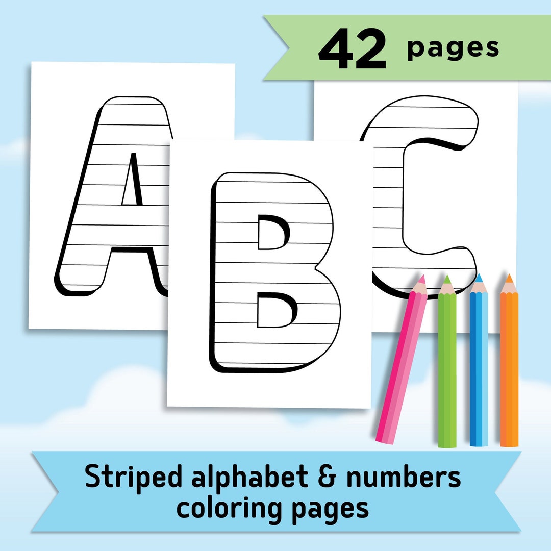 Striped Alphabet Coloring Pages, Includes Printable Letters and Numbers ...