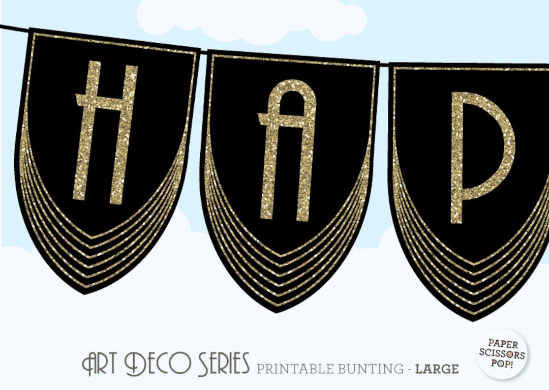 Gatsby Birthday Banner, Gatsby Decor, Instant Download, Art Deco Happy ...
