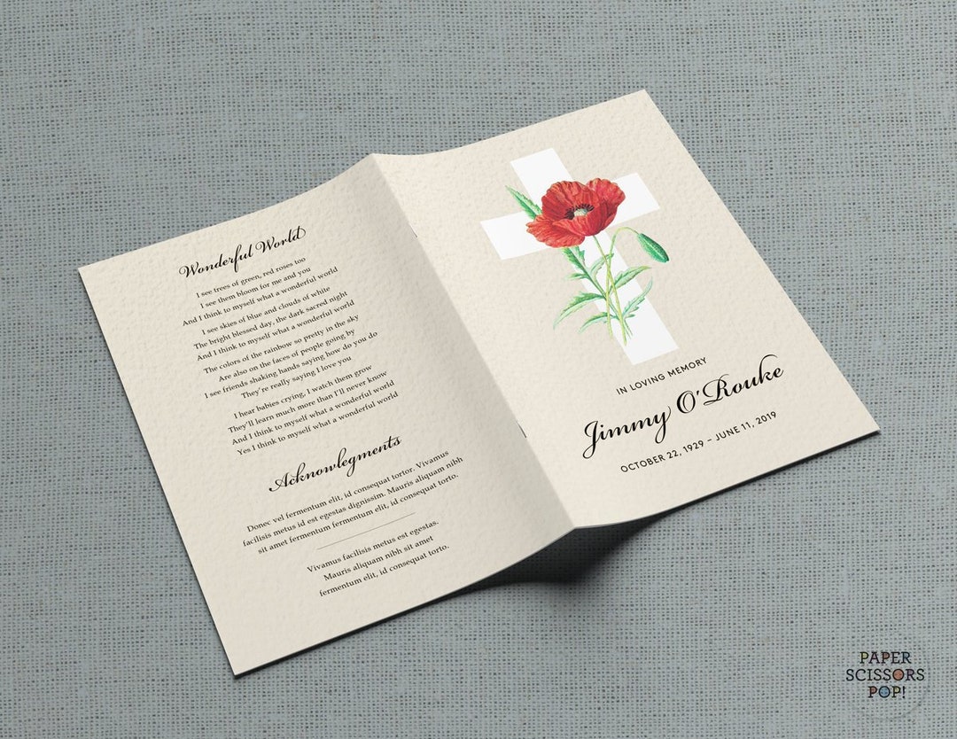Personalized Funeral Program, Poppy Memorial Card, Order of Service ...