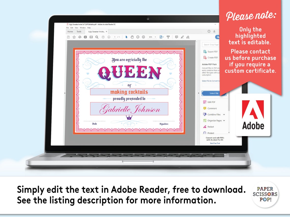 Editable the Queen Certificate, Printable Custom Award Certificate, Fun ...