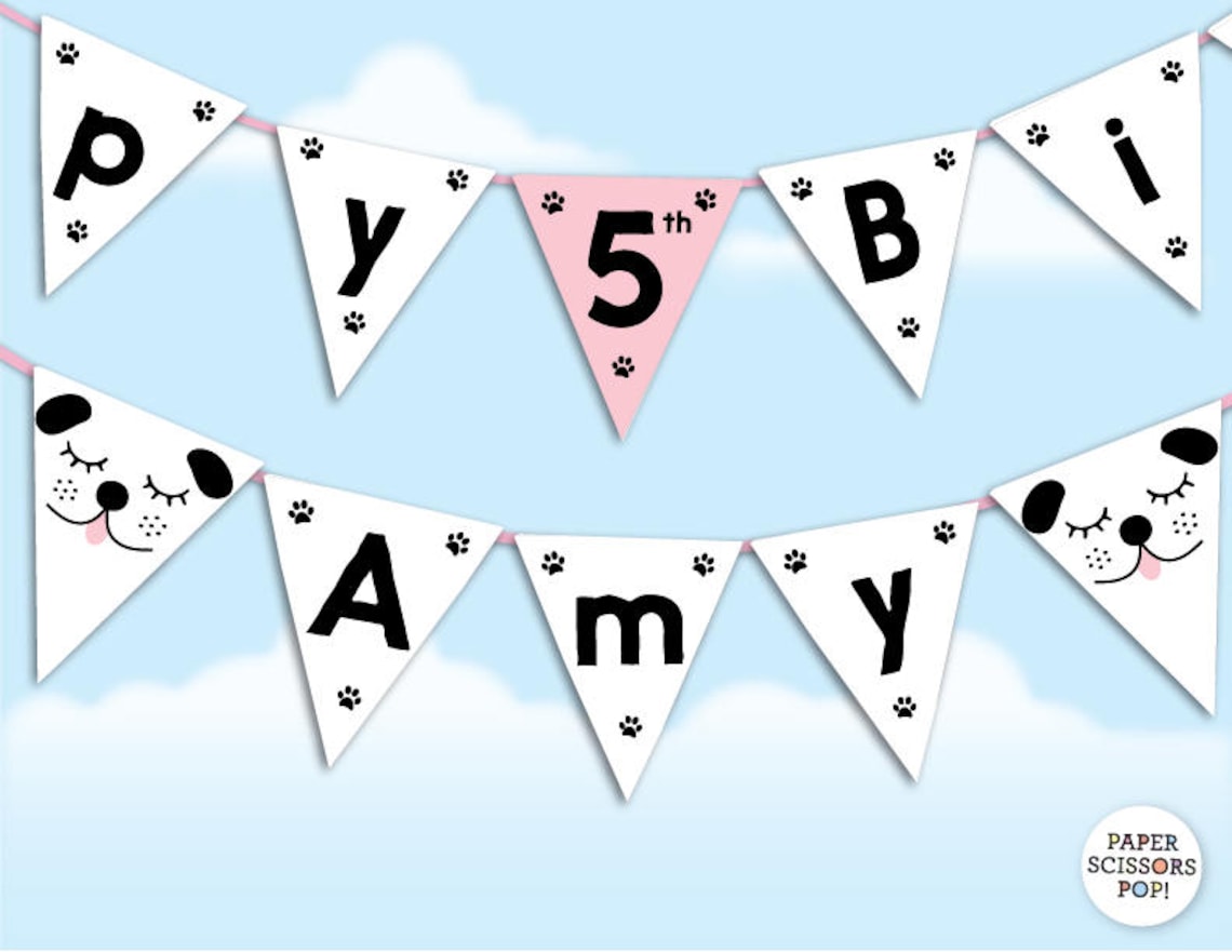 Custom Puppy Birthday Banner Puppy Party Garland Name - Etsy