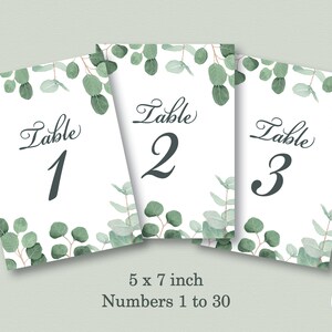 Eucalyptus Table Numbers, Botanical Wedding Table Numbers 5 X 7 ...