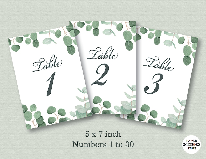 Eucalyptus Table Numbers Botanical Wedding Table Numbers 5 X | Etsy