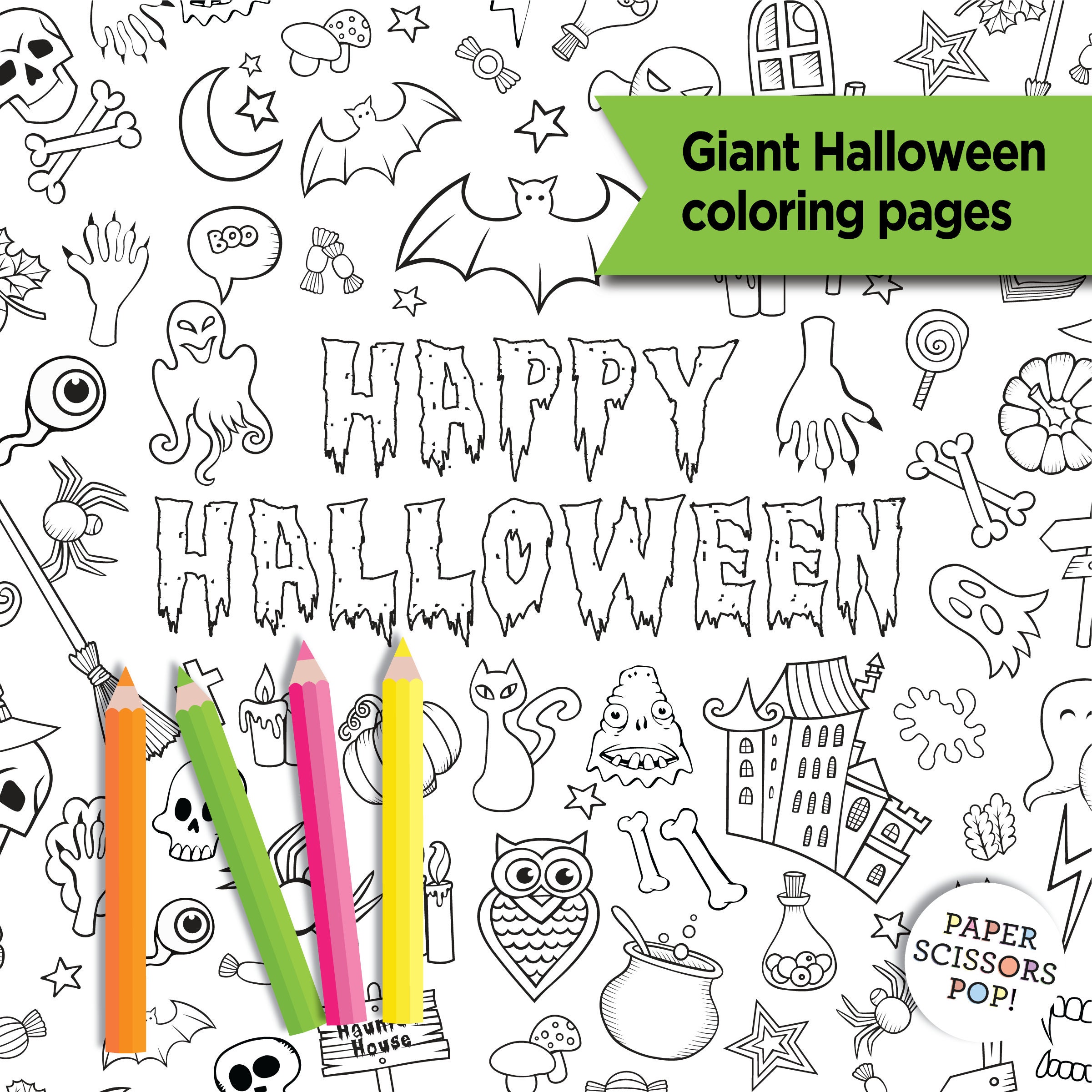 Giant Halloween Coloring Page, Instant Download Printable Halloween ...