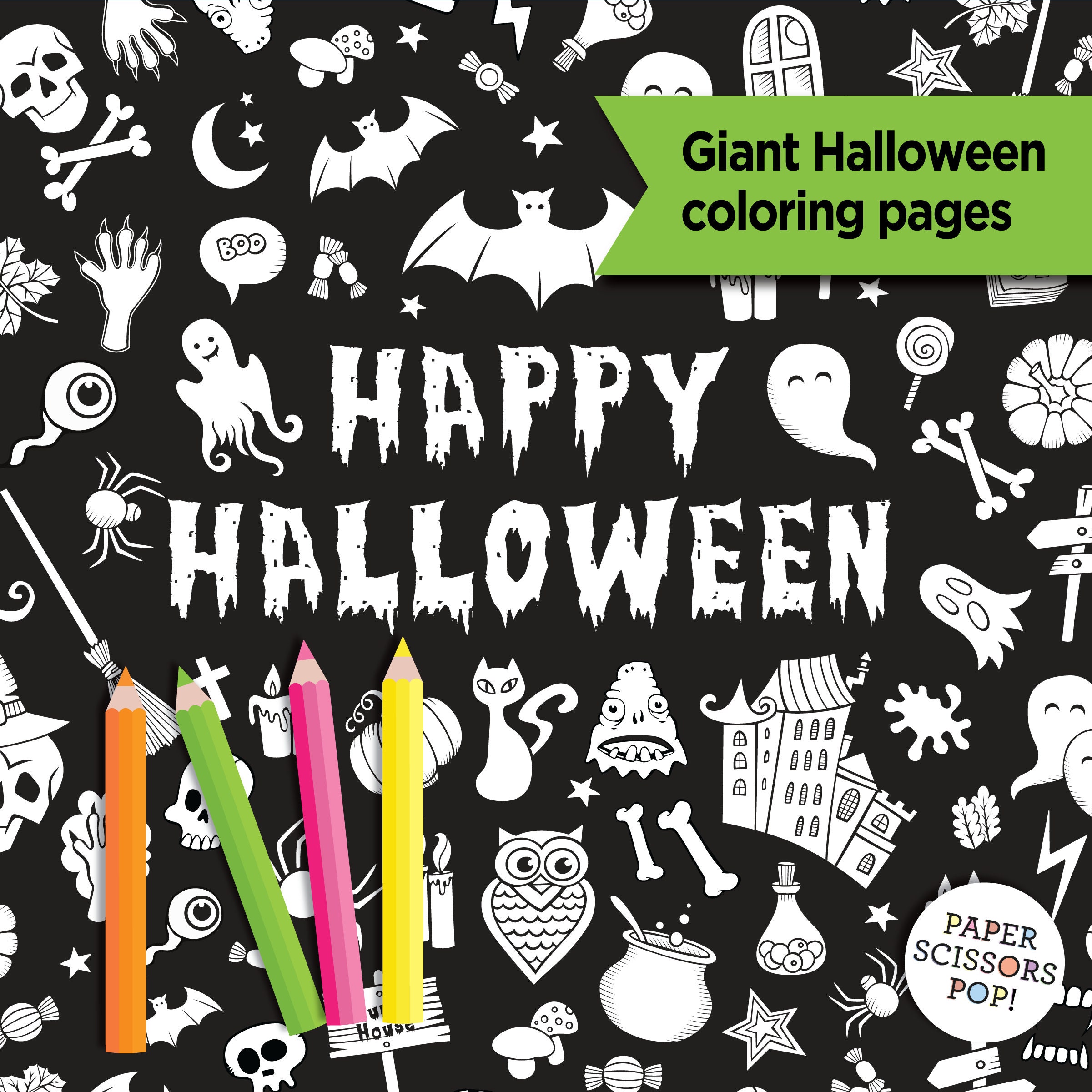 Giant Halloween Coloring Page Instant Download, Printable Halloween ...