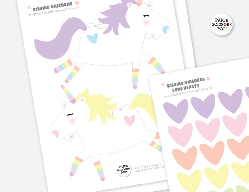 Kissing Unicorns Printable Bunting Banner Valentines | Etsy