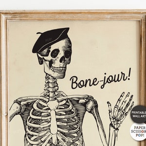 Bone-jour Halloween Wall Art Printable Poster, Skeleton Halloween Decor ...