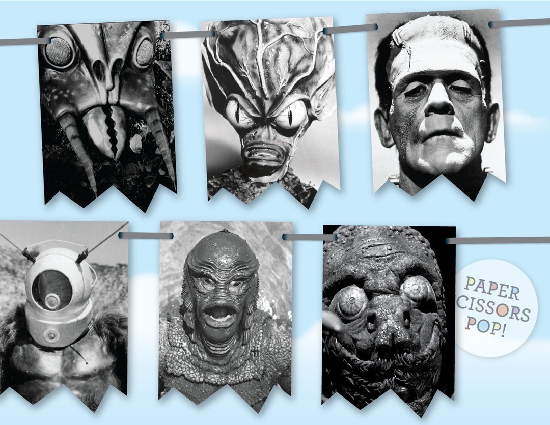 Vintage Horror Movie Monsters Halloween Banner, Printable Retro ...