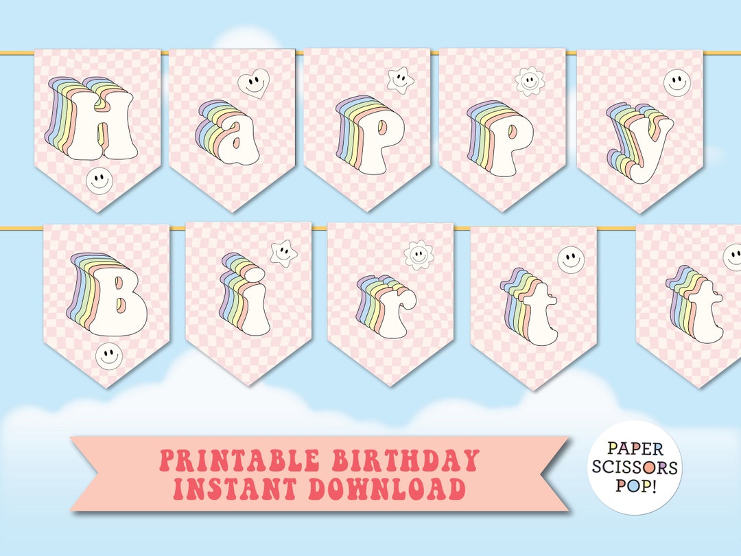 Groovy Birthday Banner, Pastel Hippy Birthday Banner Groovy Garland ...