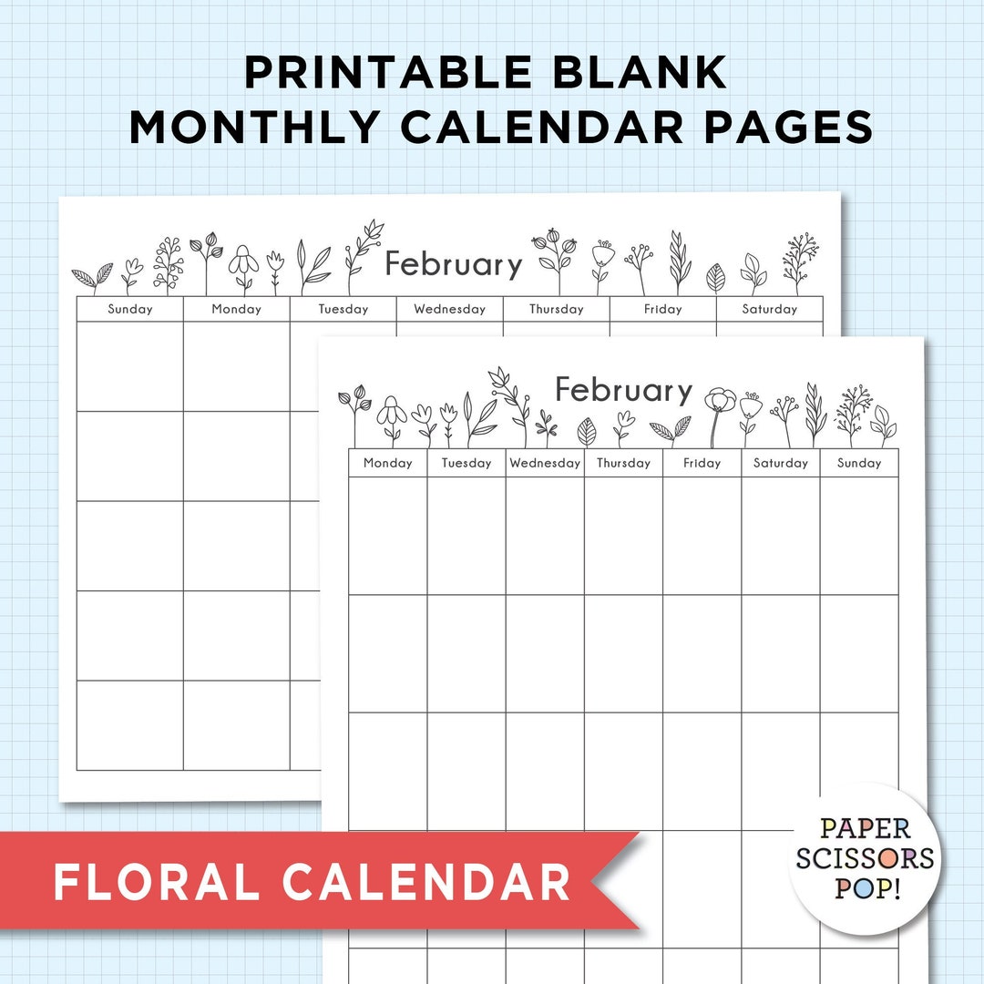Printable Blank Monthly Calendar Pages Calendar Printable - Etsy