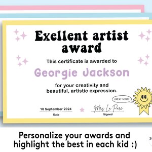 Kids Award Certificate Templates, Editable Kids Awards Printable Cute ...
