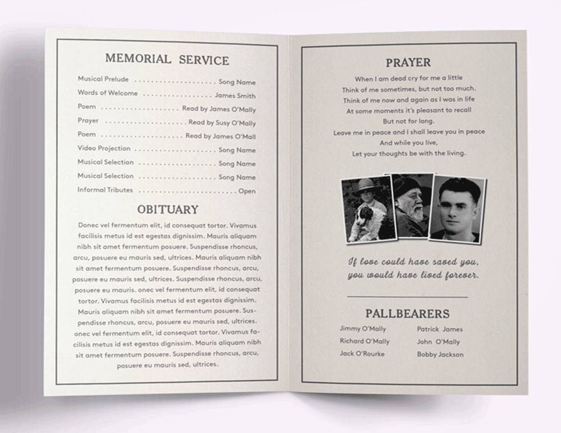 Masculine Funeral Program, Personalized Memorial Order of Service, Mens ...