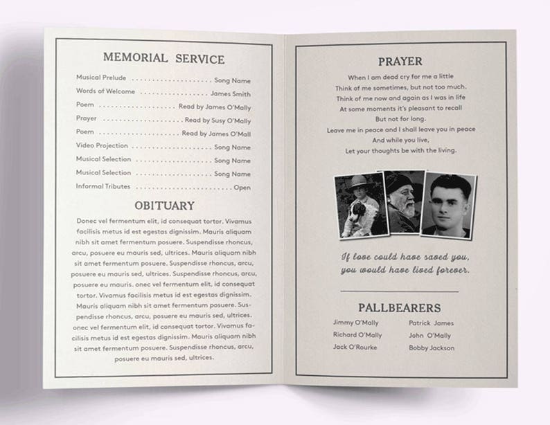 Masculine Funeral Program, Personalized Memorial Order of Service, Mens ...