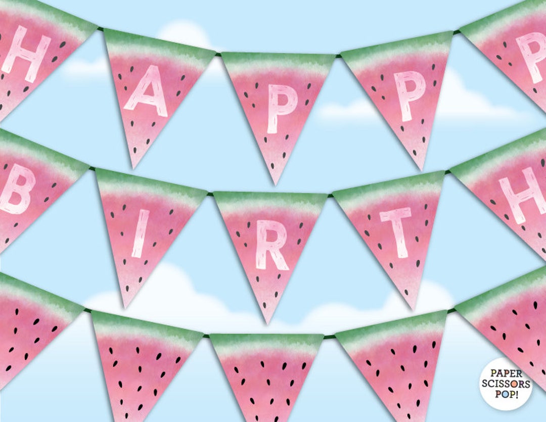 Watermelon Banner, Digital Download, Tropical Fruit Decor, Watermelon ...