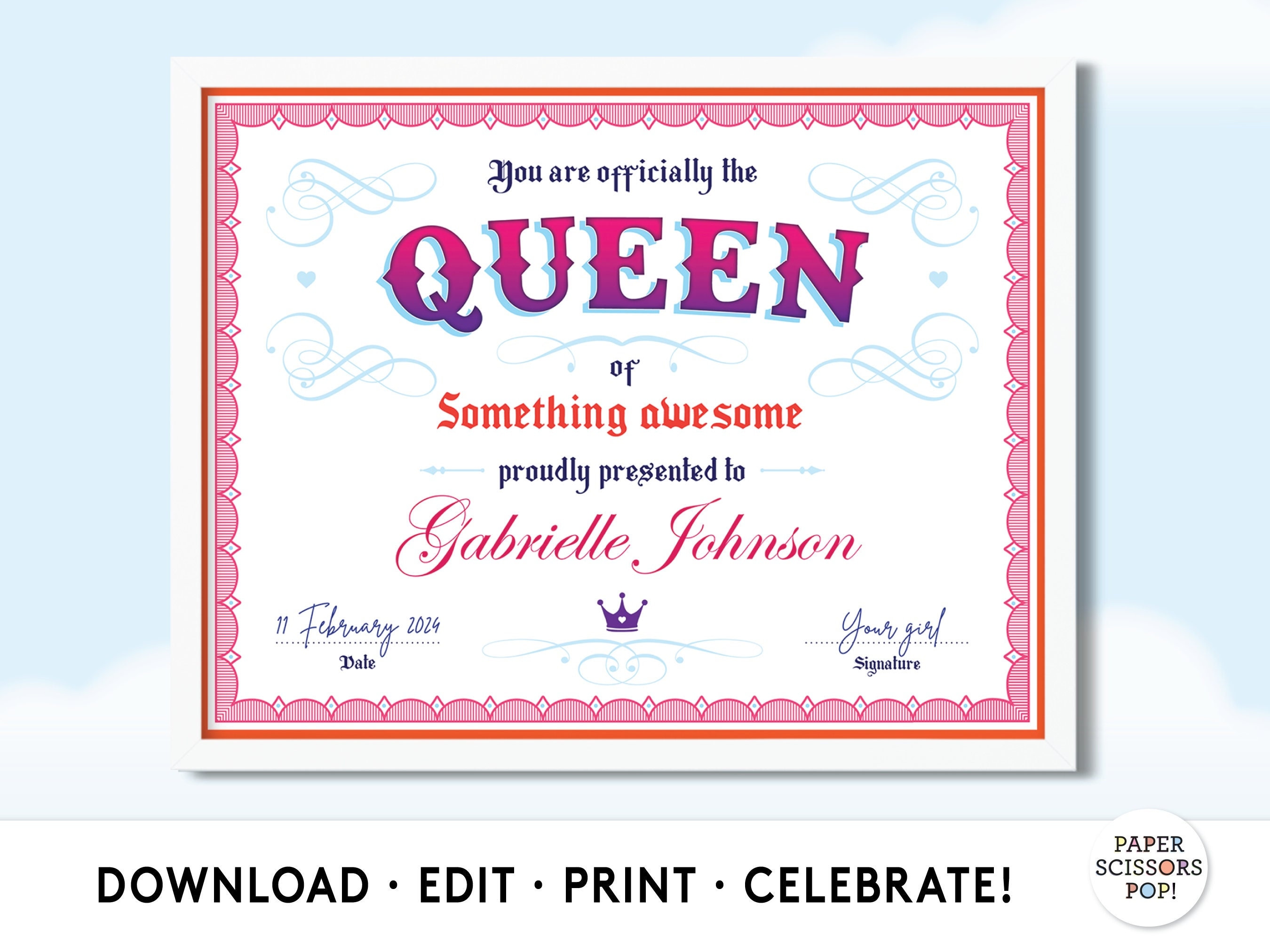 Princess Award Certificate Template Custom Printable Disney Princess