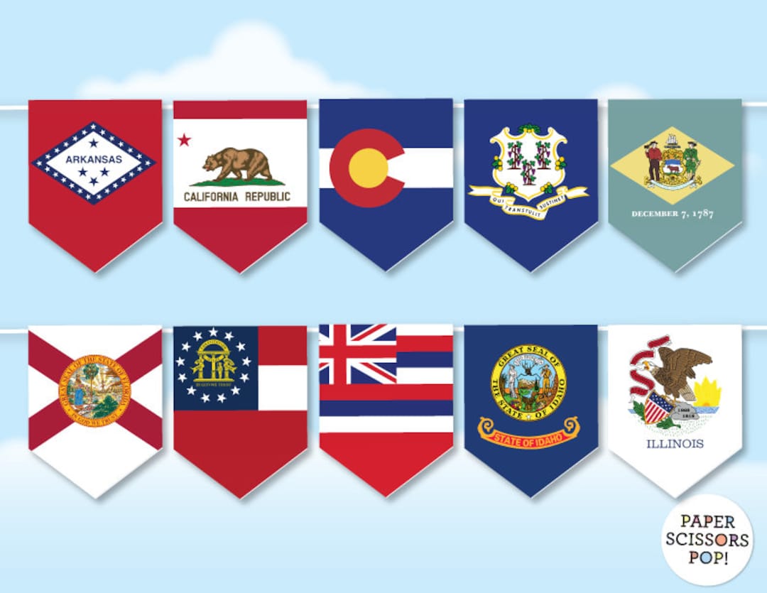 State Flag Banner, Classroom Decor, Instant Download. American State ...
