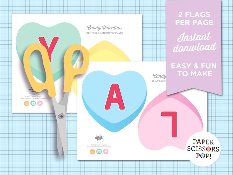 Happy Valentine's Day Banner, Pastel Conversation Hearts Decoration ...