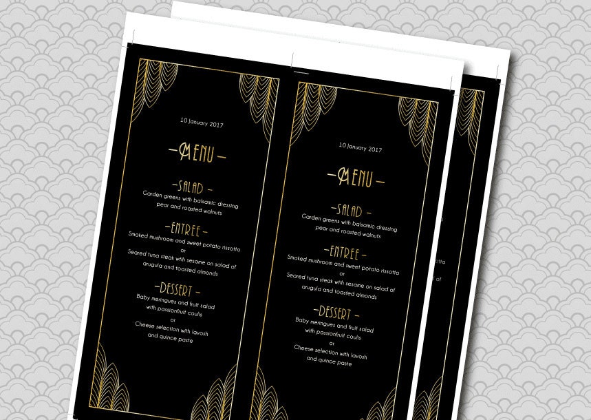 Great Gatsby Menu, Custom Gatsby Menu Black and Gold, Printable Art ...