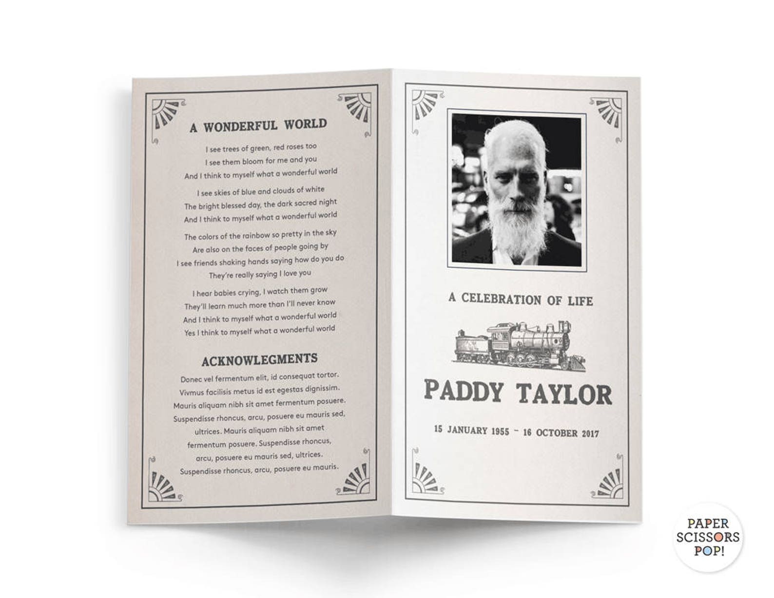 Masculine Funeral Program, Personalized Memorial Order of Service, Mens ...