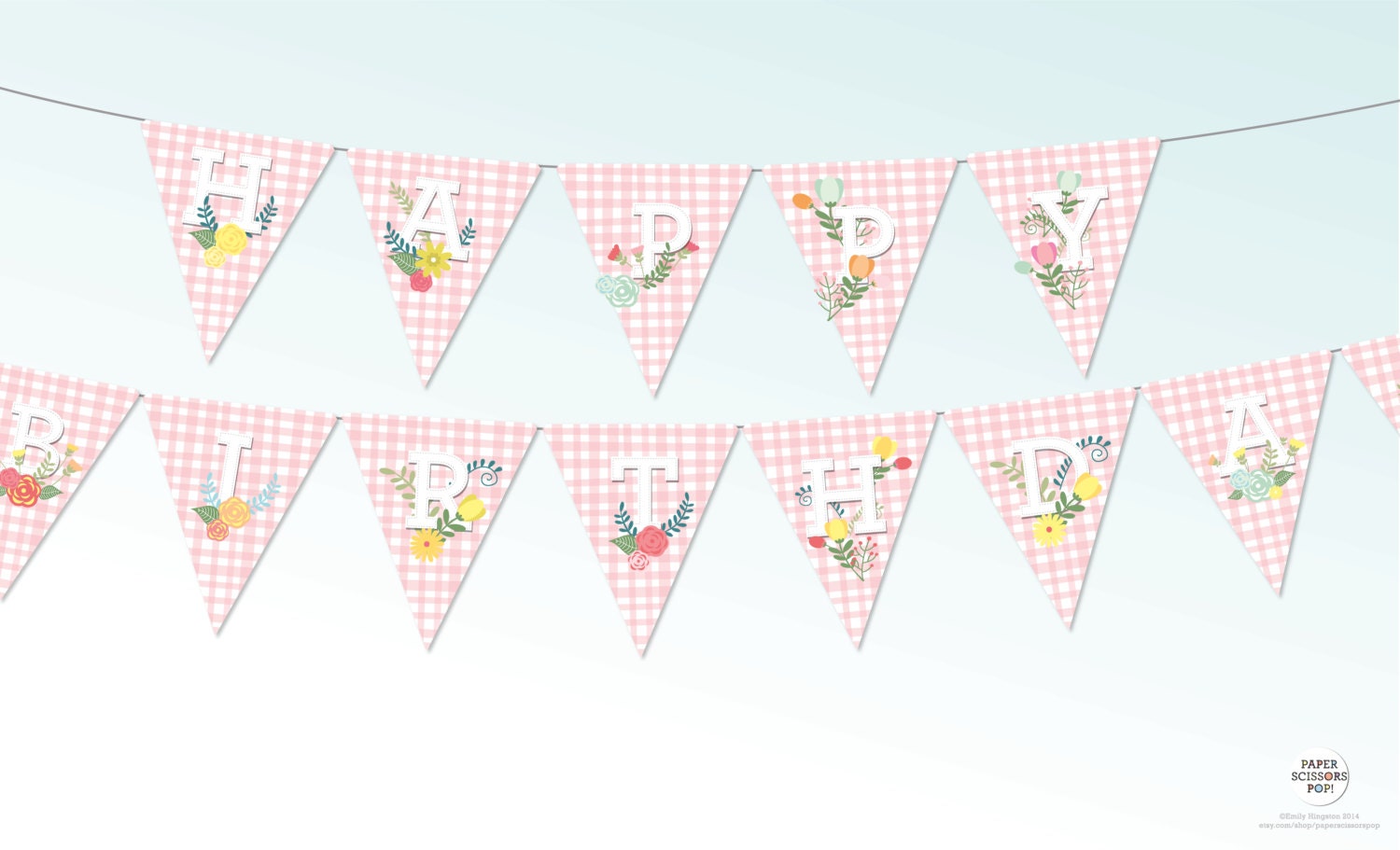 Happy Birthday Banner Pink Gingham Garland Girls Birthday | Etsy