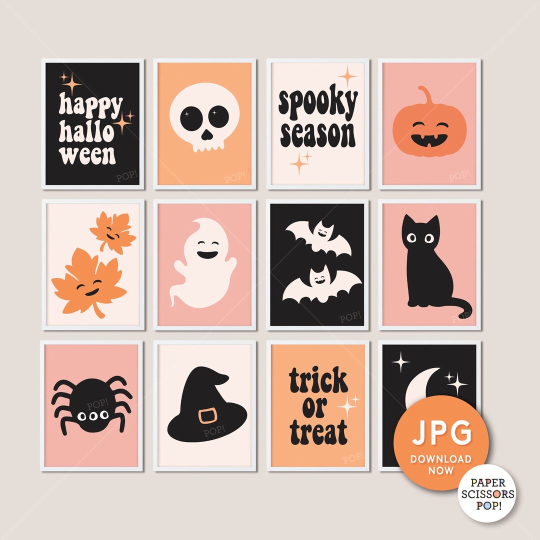Pastel Halloween Wall Art Set of 12, Cute Halloween Wall Art Gallery ...