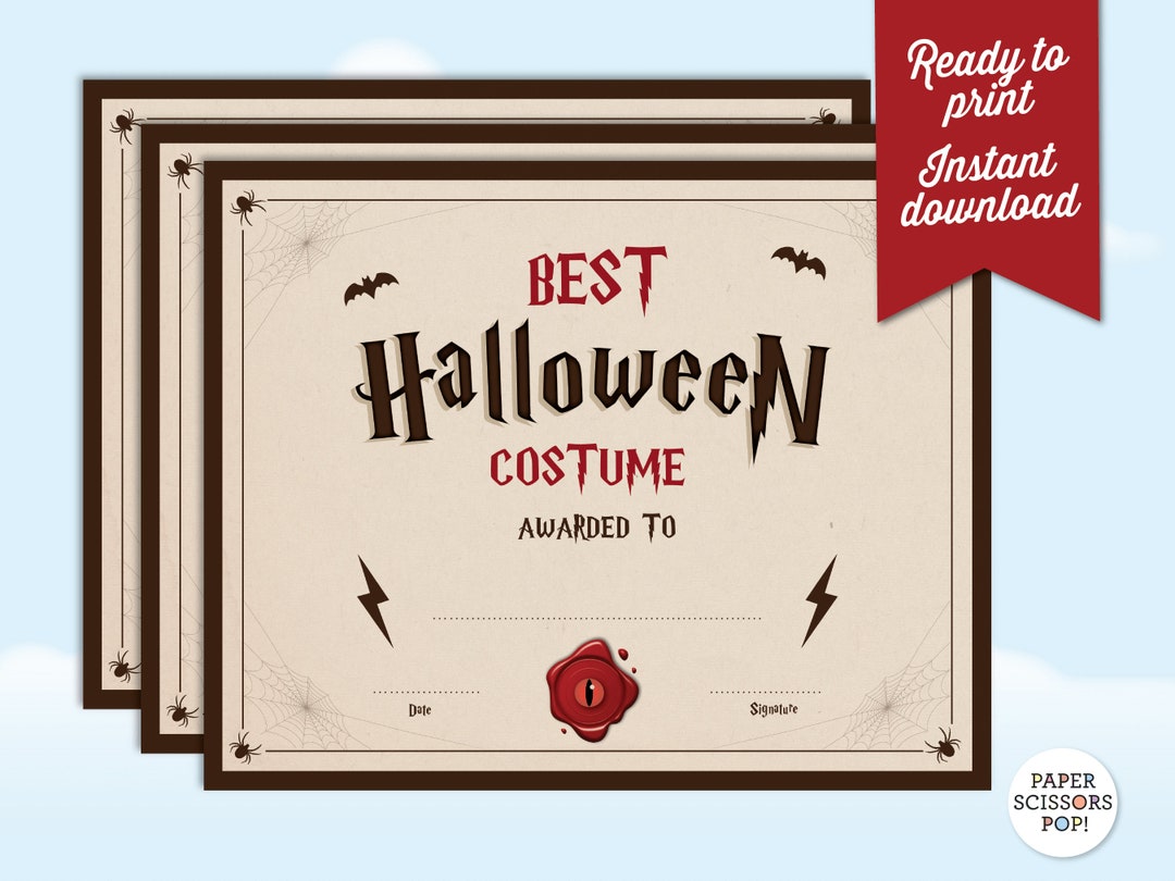 Halloween Costume Award Certificate Bundle Printable - Etsy