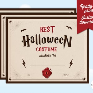 Halloween Costume Award Certificate Bundle, Printable Halloween ...