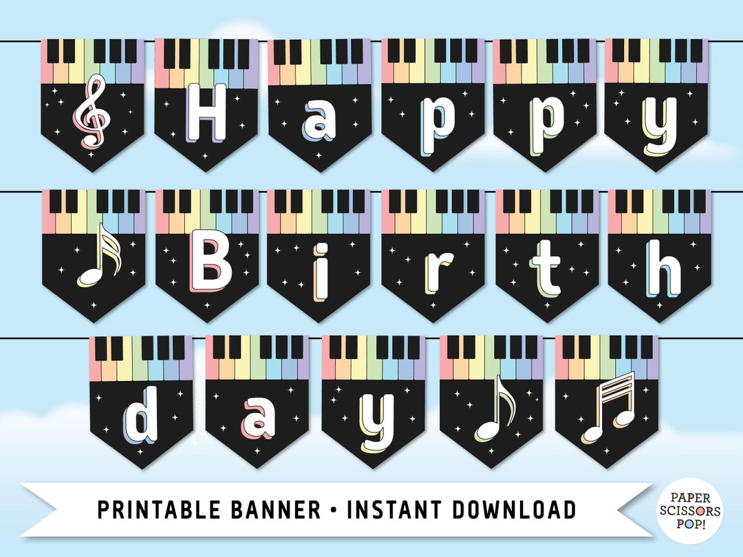 Pastel Piano Decoration, Printable Music Room Banner, 80s Party Decor ...