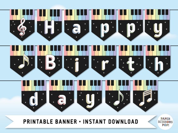 Pastel piano decoration, printable music room banner, 80s party decor ...