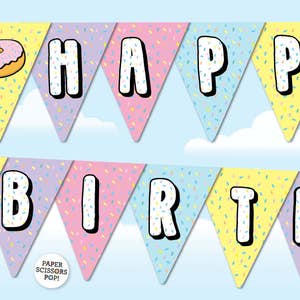 Donut Party Banner, Doughnut Photo Prop Birthady Bunting, Printable ...