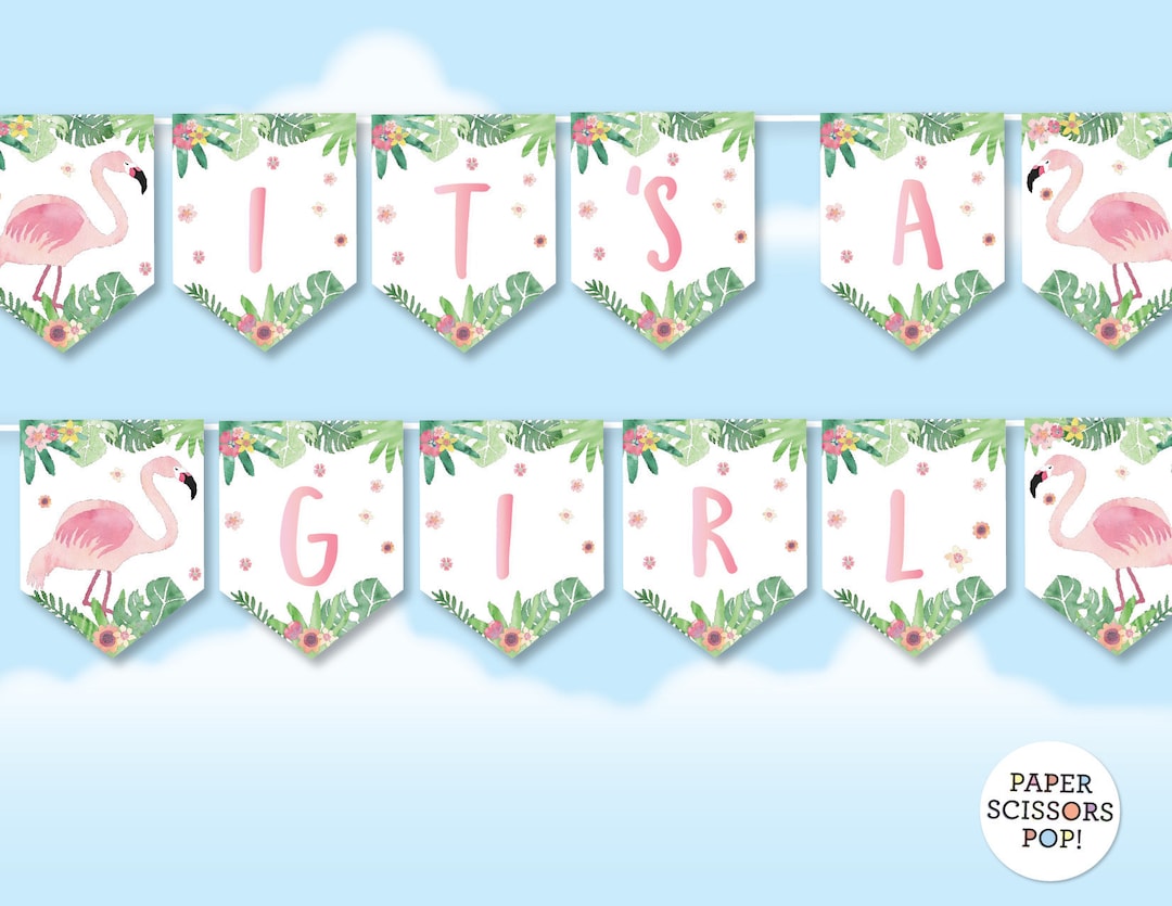 Pink Flamingo Baby Shower Banner, It's A Girl Banner, Flamingo Gender ...