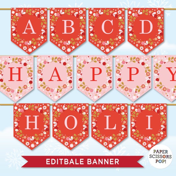 Editable Christmas pink and red letters Christmas wreath banner party ...