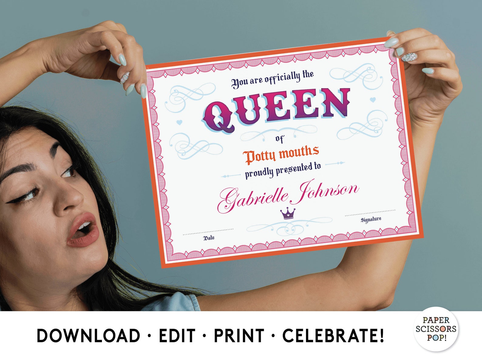 Editable the Queen Certificate, Printable Custom Award Certificate, Fun ...