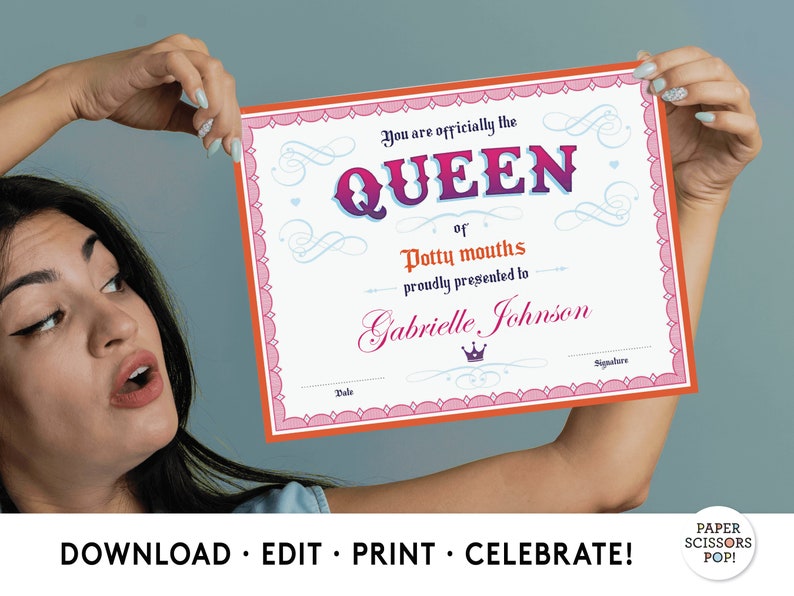 Editable the Queen Certificate Printable Custom Award - Etsy Ireland