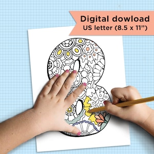 Floral Alphabet Coloring Pages, Printable Letters and Numbers, Adult ...