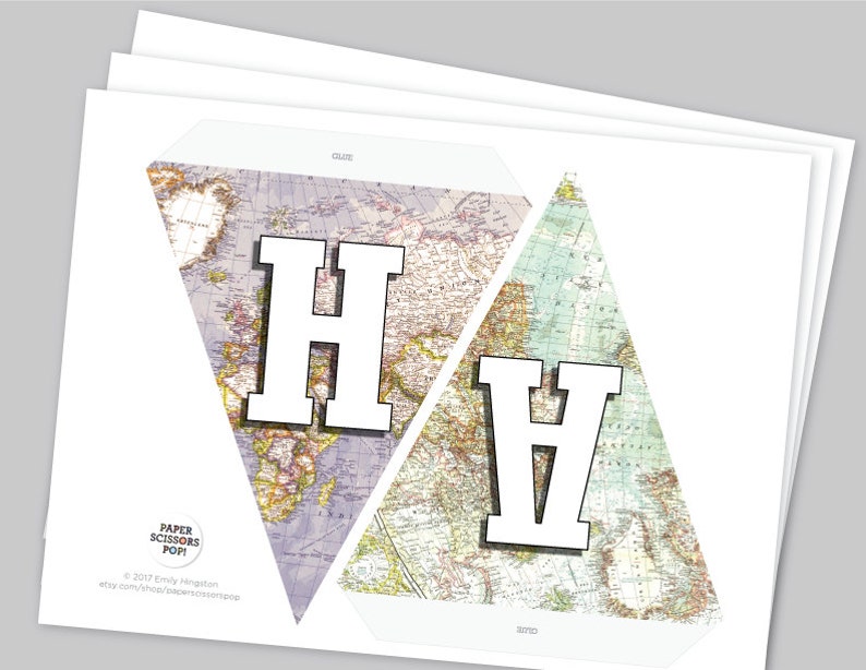 Happy Travels MAP BUNTING Medium Sized Printable DIY Party | Etsy