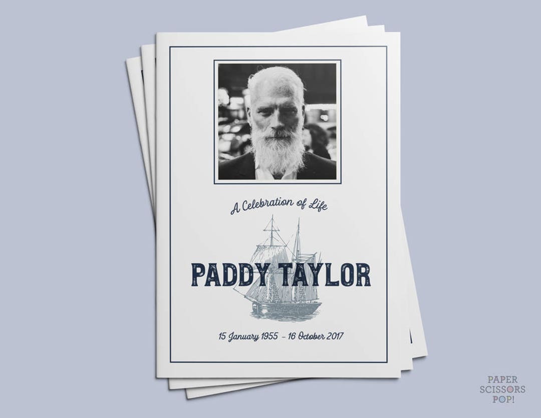 Masculine Funeral Program, Nautical Funeral Card, Order of Service, Men ...