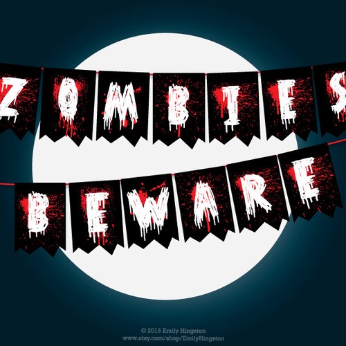Zombie Banner ZOMBIE ZONE Walking Dead Halloween Decor - Etsy