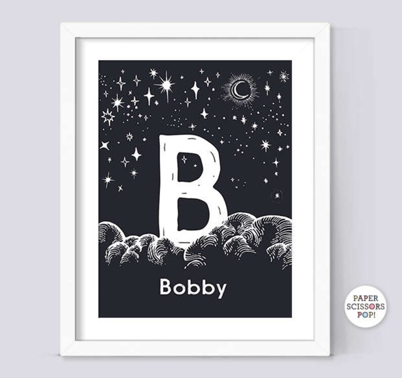Outer Space Nursery Wall Art Letter B and Editable Name Print - Etsy