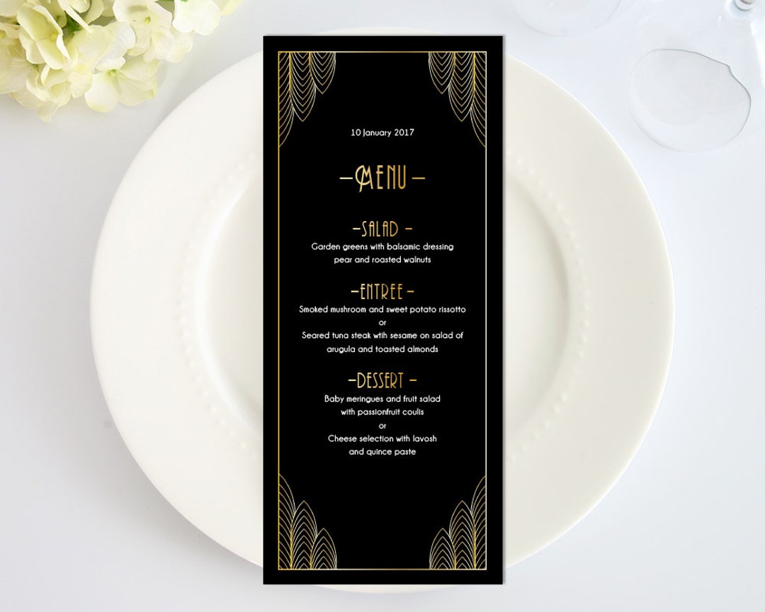 Great Gatsby Menu, Custom Gatsby Menu Black and Gold, Printable Art ...