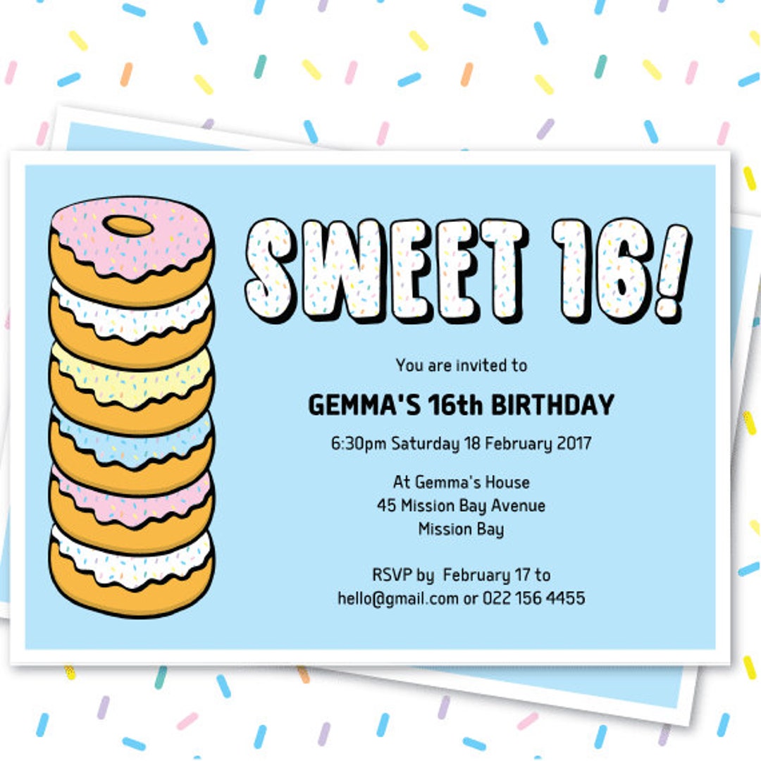 Donut Sweet 16 Invitation Template, Doughnut Party Editable Invite ...