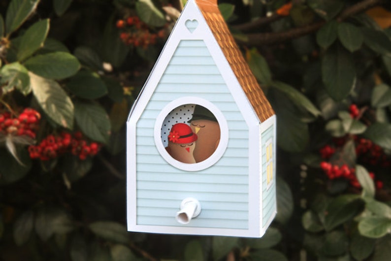 Love Birds House Favor Box Template Lovebirds Cottage Core - Etsy
